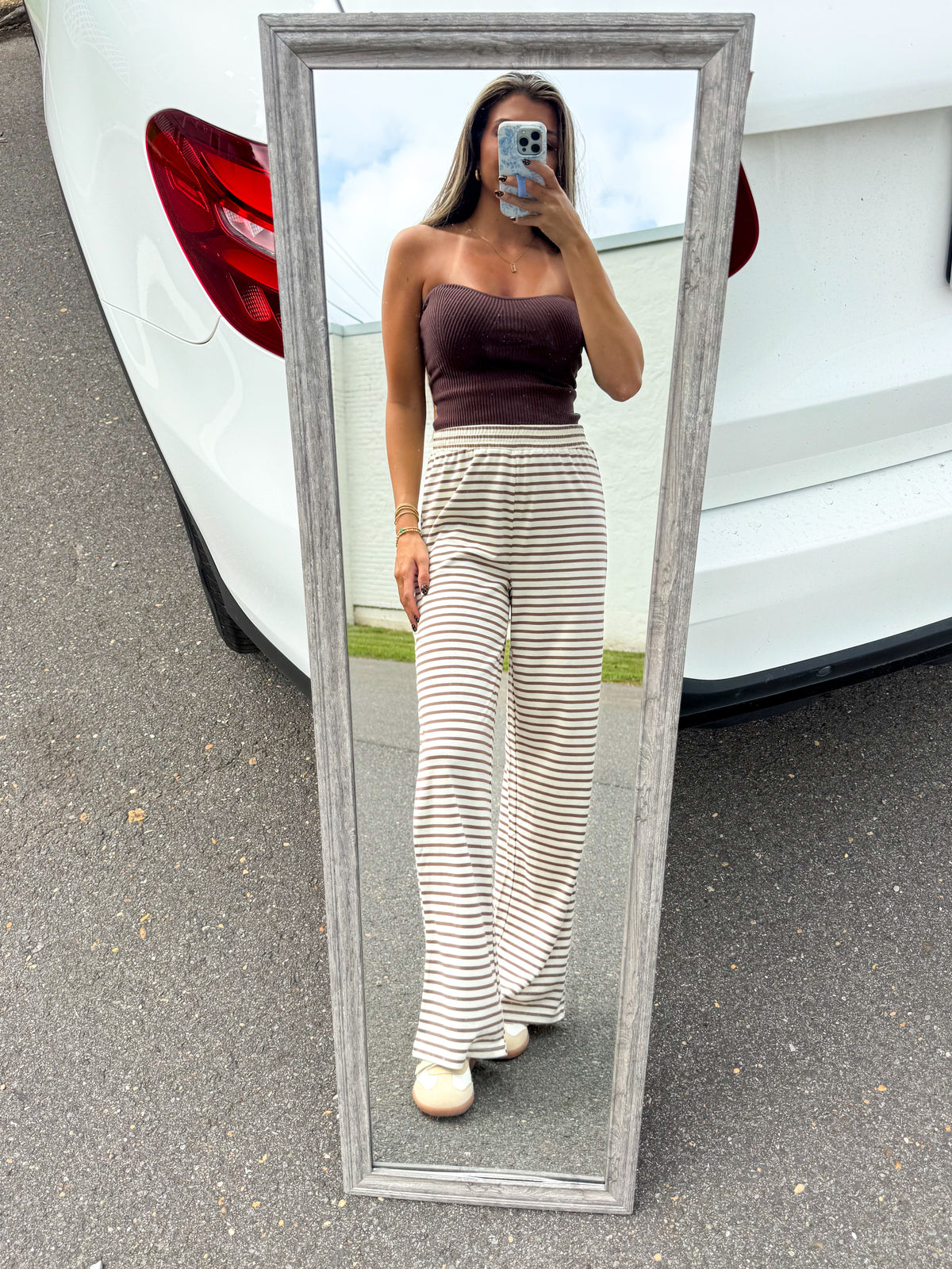 Rowan Stripe Pants - Tan/Ivory | Inside Out Boutique