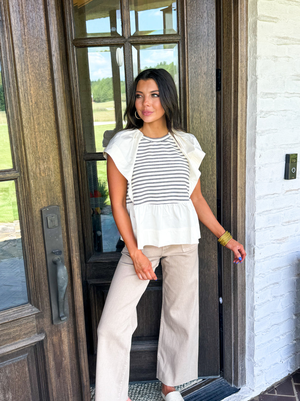 Devin Stripe Ruffle Top-Cream | Inside Out Boutique