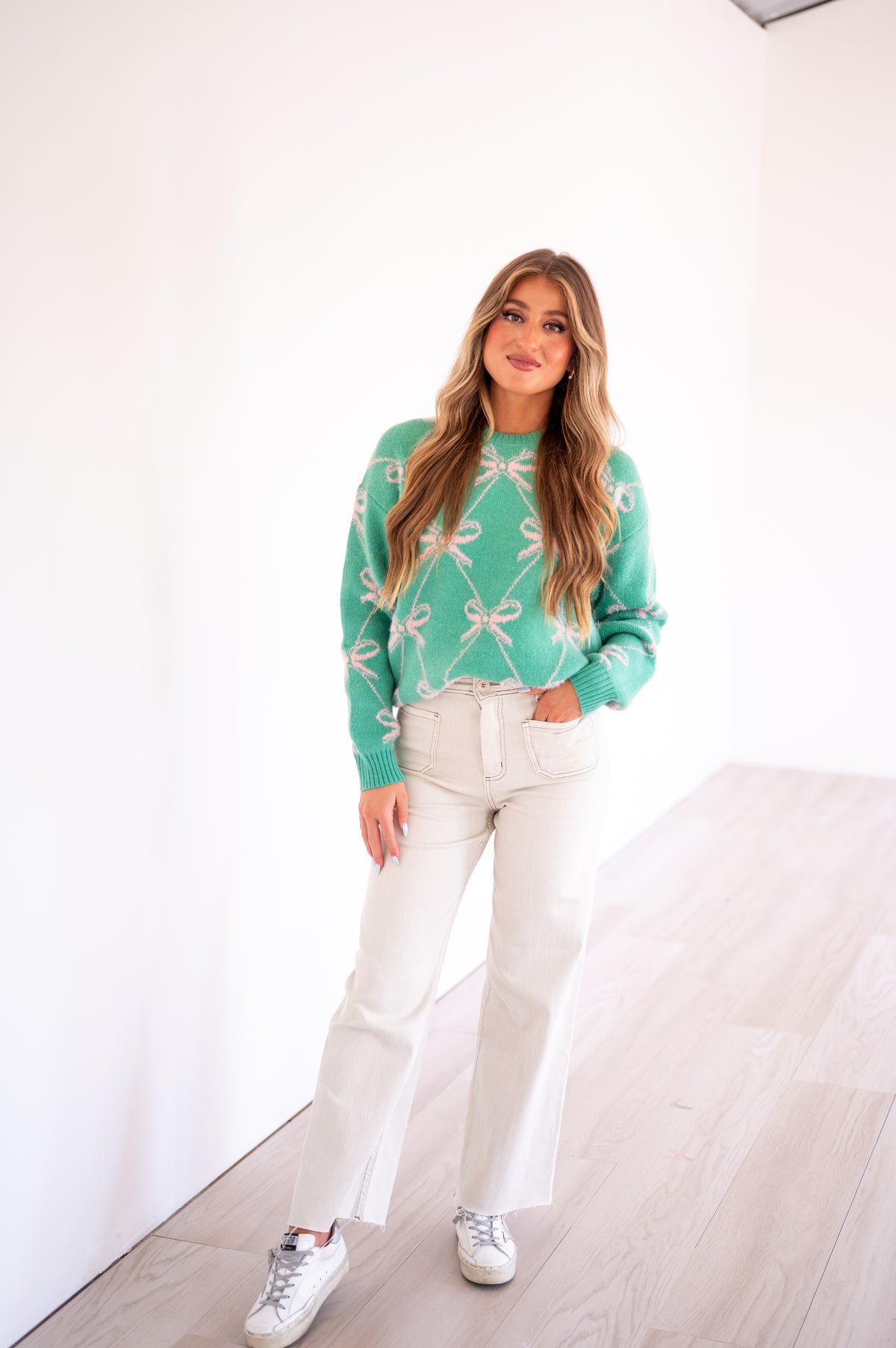 Stacey Bow Sweater-Mint Green | Inside Out Boutique