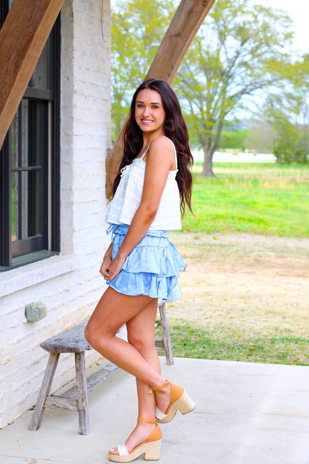 Dusty Blue Ruffle Skort | Inside Out Boutique